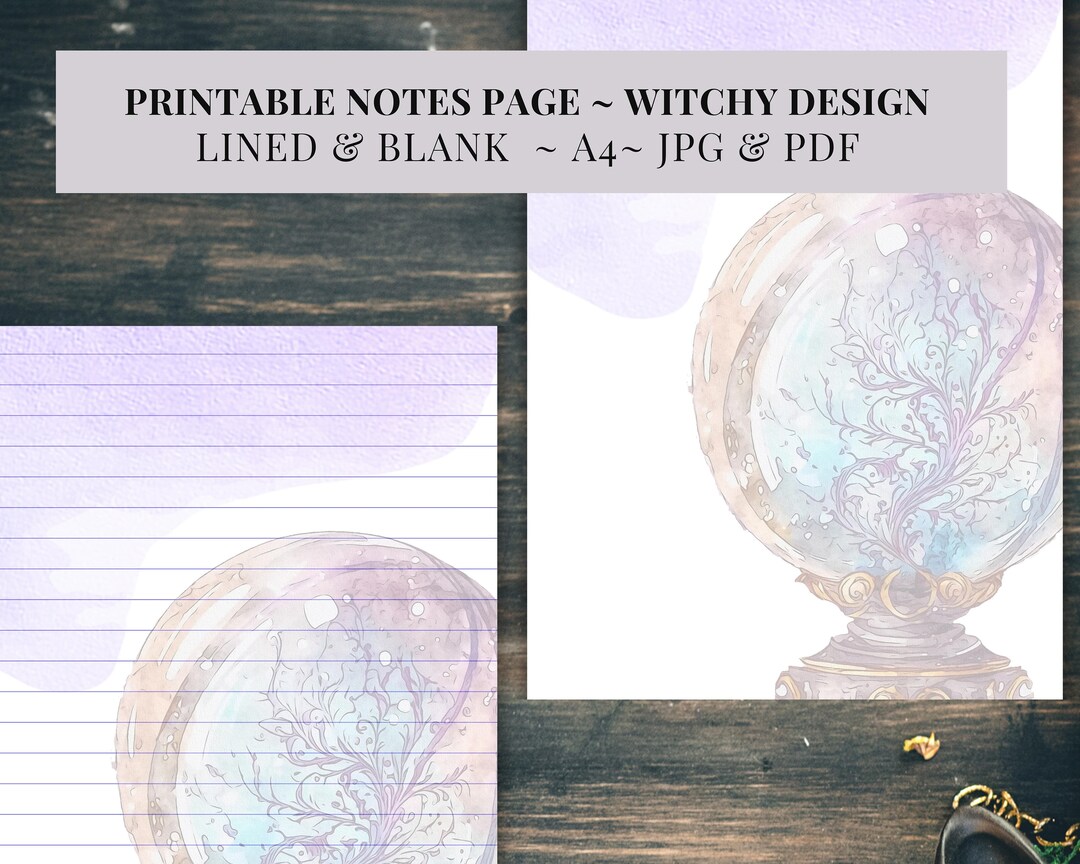 Crystal Ball Notes Printable A4 Format Witchy Instant Download Purple ...