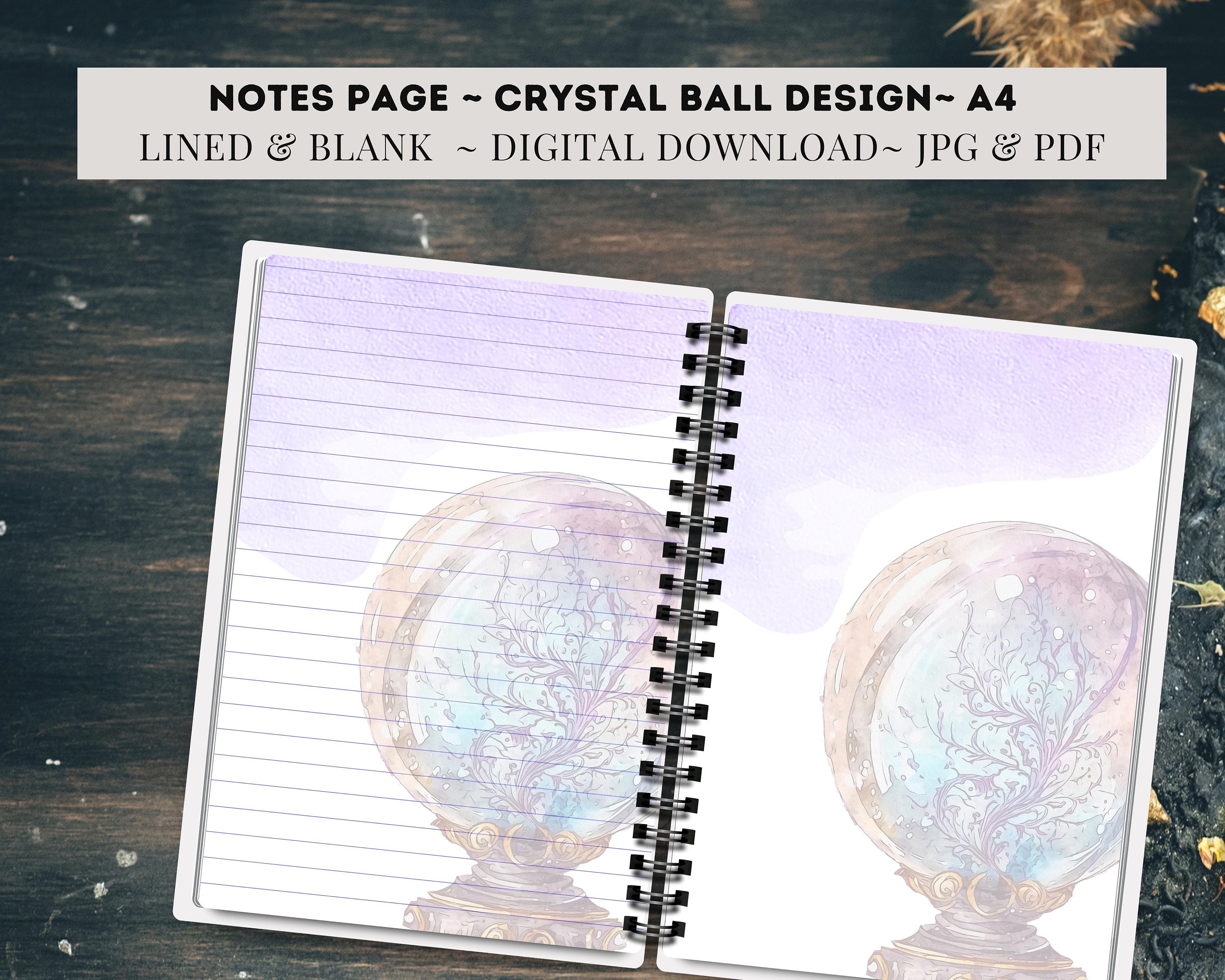 Crystal Ball Notes Printable A4 Format Witchy Instant Download Purple ...