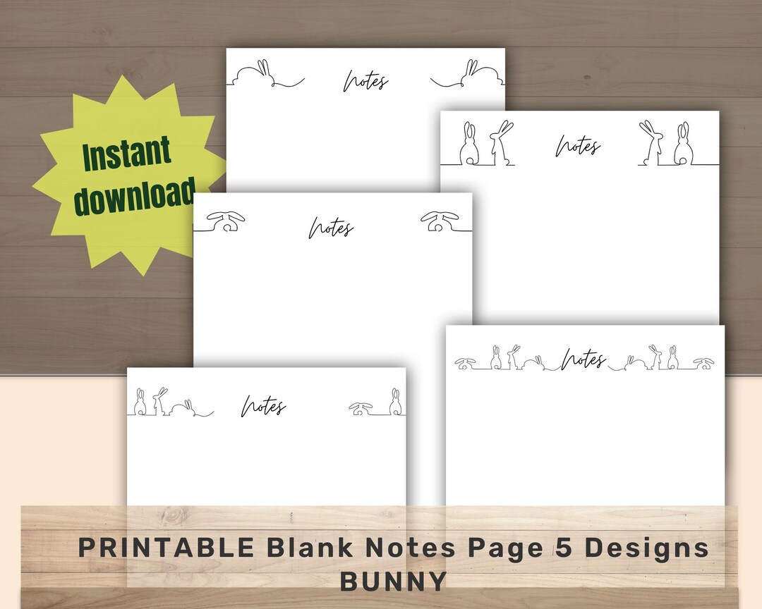 Printable Notes Page Download Blank Stationery Bunny Design Printable ...