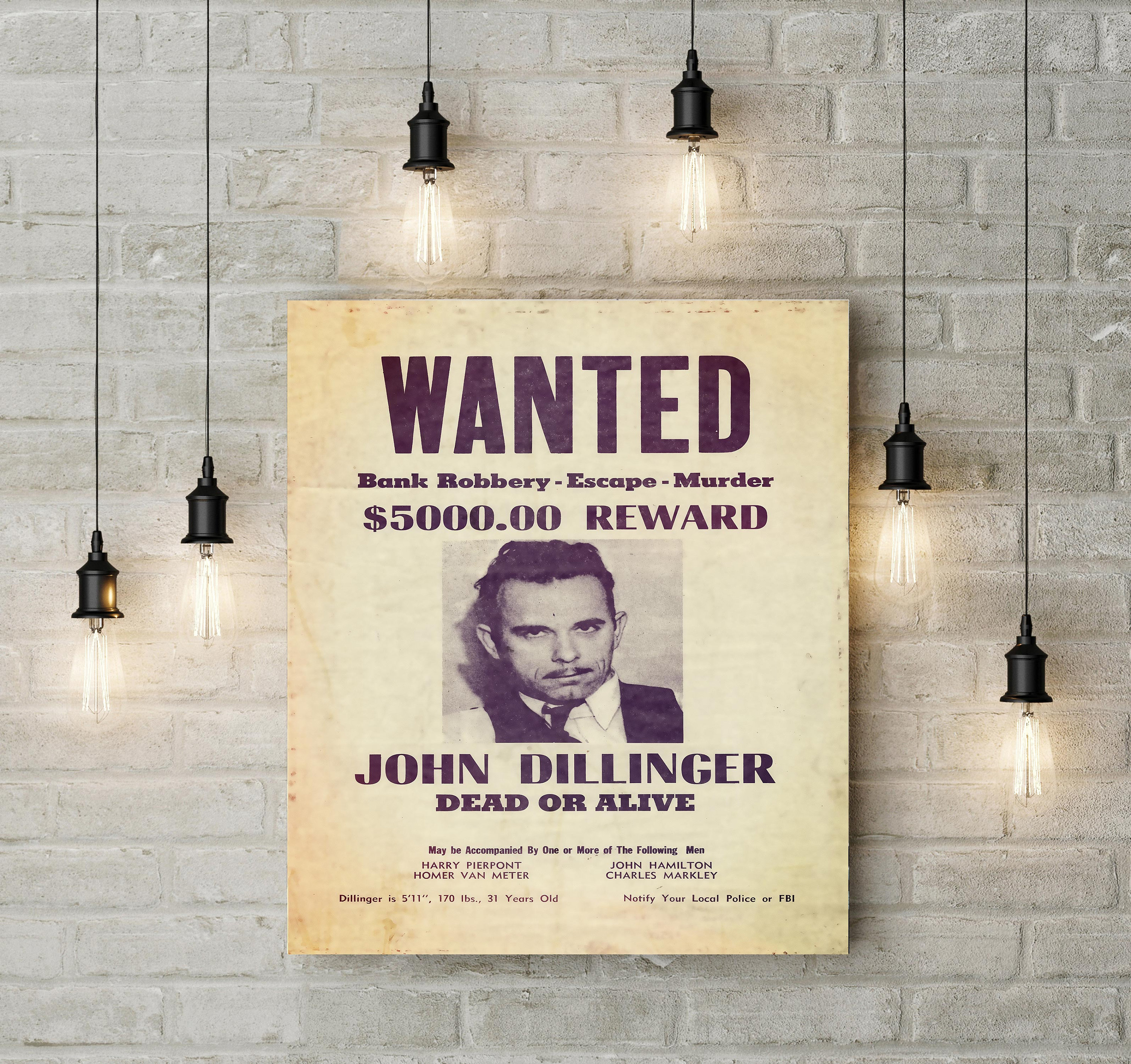 John Dillinger Wanted Poster 1934 Depression Era Gangster Bank | Etsy