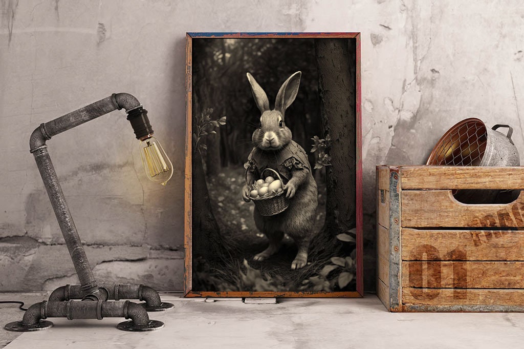 Mythical Easter Bunny Photo in Forest Vintage CDV Style Easter Print ...