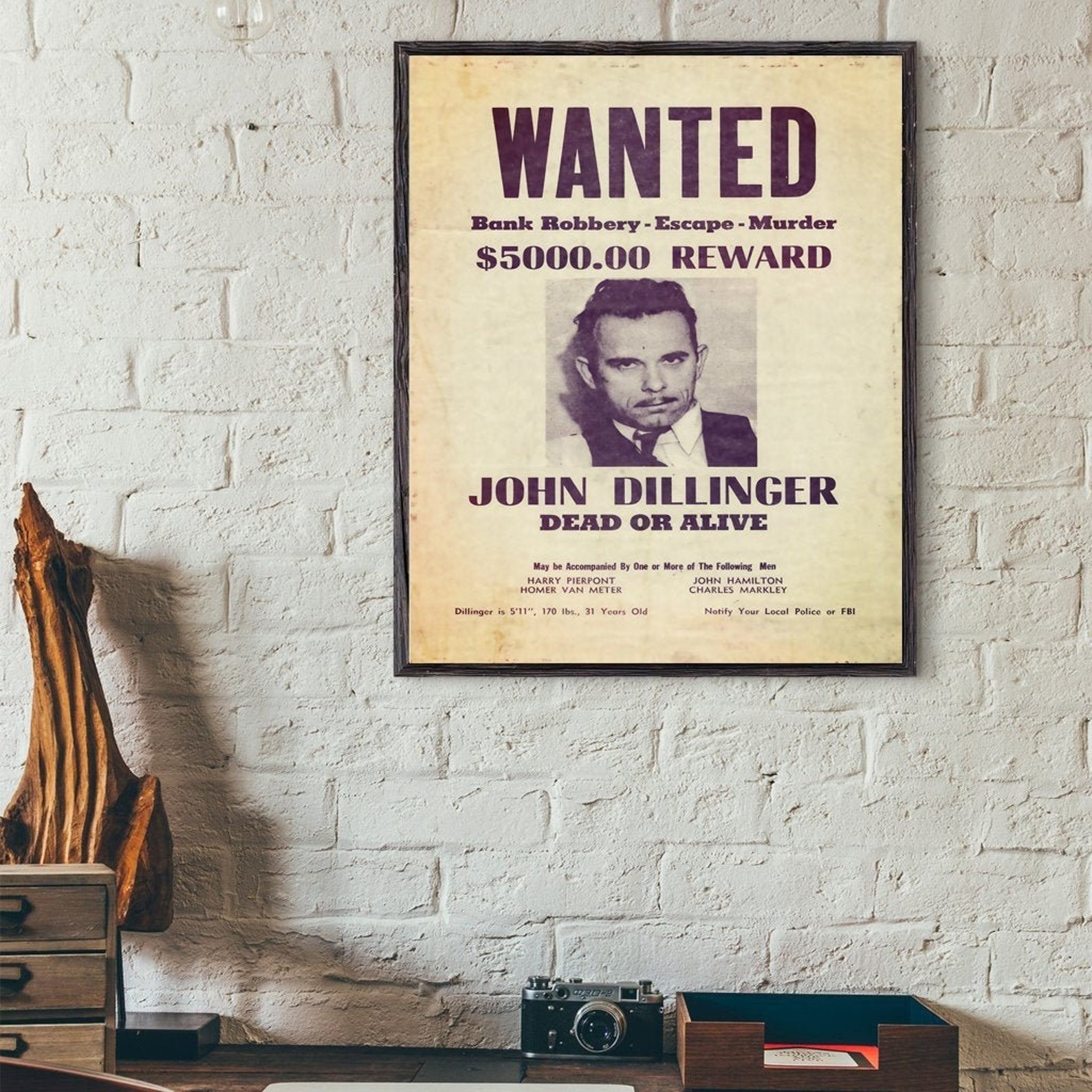 Wanted Poster John Dillinger Public Enemy No. 1 Gangster Photo Urban ...