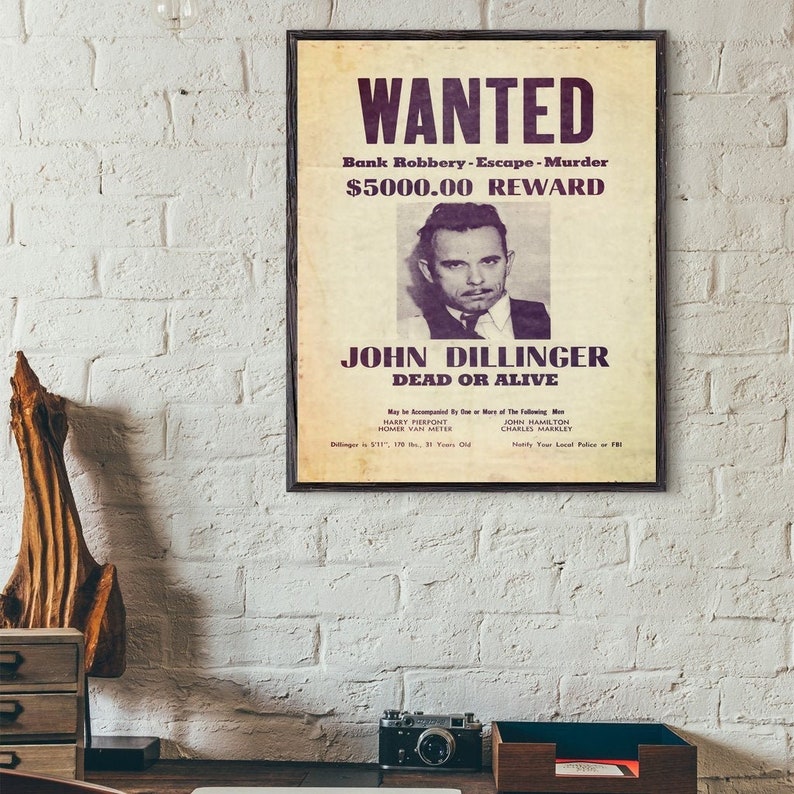 Wanted Poster John Dillinger Public Enemy No. 1 Gangster Photo | Etsy