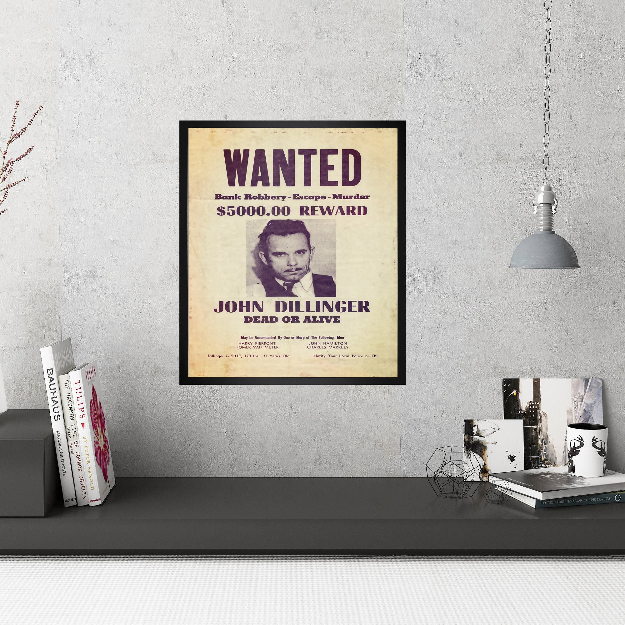 Wanted Poster John Dillinger Public Enemy No. 1 Gangster Photo Urban ...