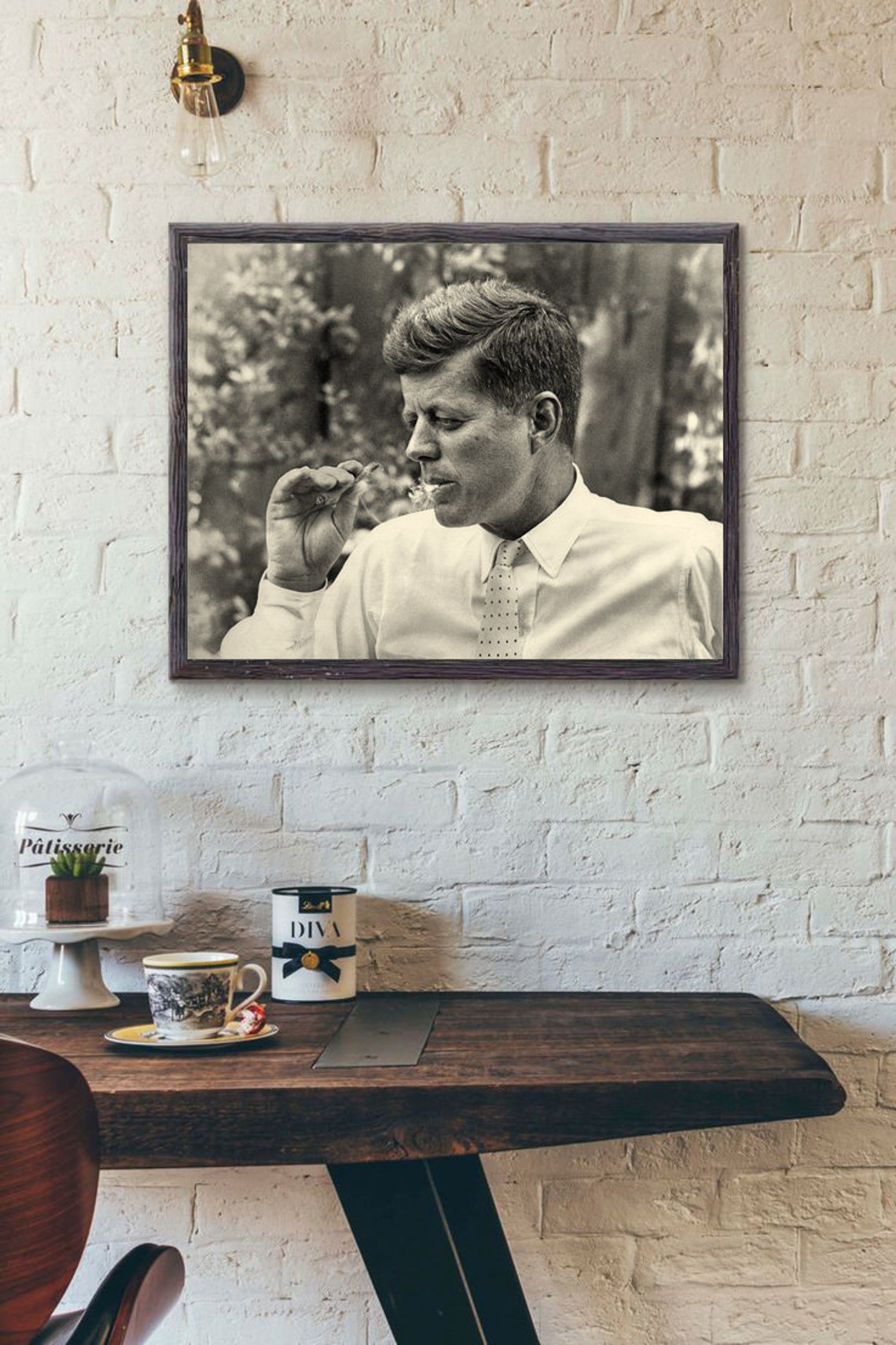 John F Kennedy Photo Jfk Poster Vintage Photograph President Cigar Room ...