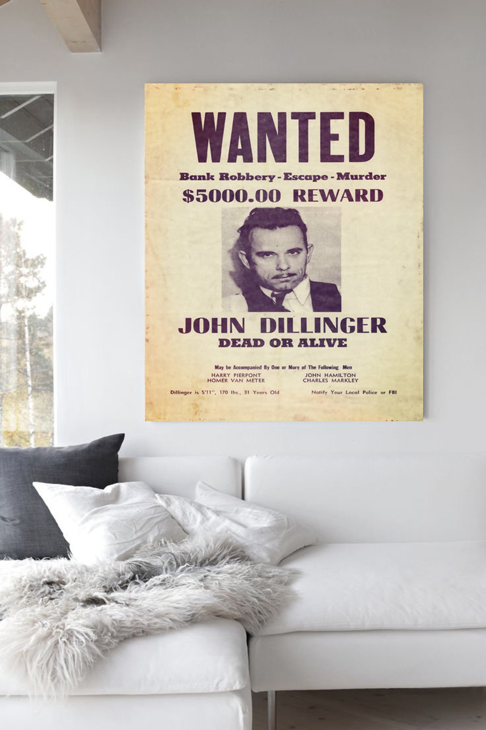 Wanted Poster John Dillinger Public Enemy No. 1 Gangster Photo Urban ...
