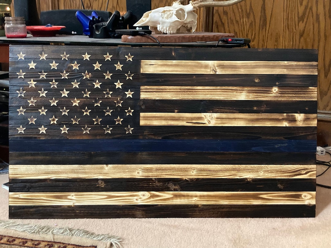 Handmade Wooden Police American Flag - Rustic and Hand Carved - Etsy