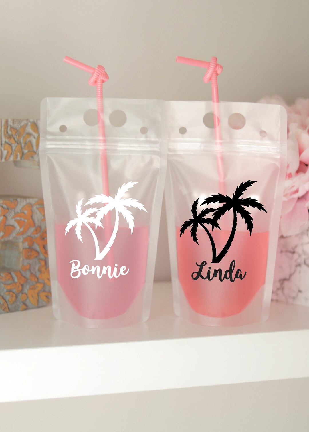 Palm Tree Drink Pouch | Drink Pouch With Names | Palm Tree Favors ...