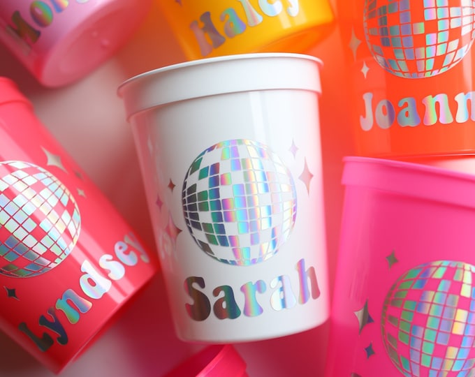 Disco Bachelorette Cups With Names | Disco Bachelorette Favors | Disco ...