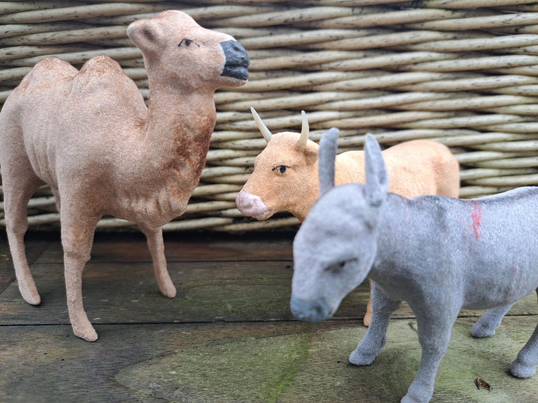 Three Antique Flock Animals. Very Rare Antique Miniature Animals - Etsy