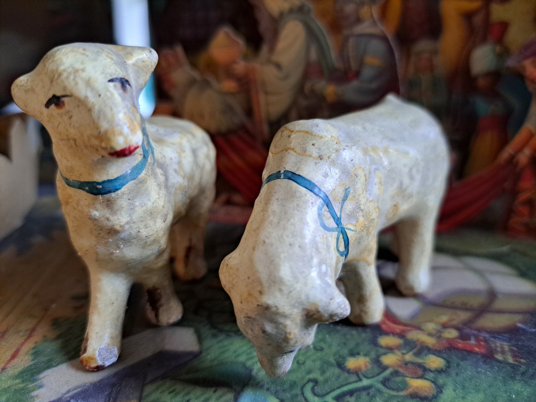 Set of Two Antique Paper Mache Sheep. Nice Animal Collector's Item Made ...