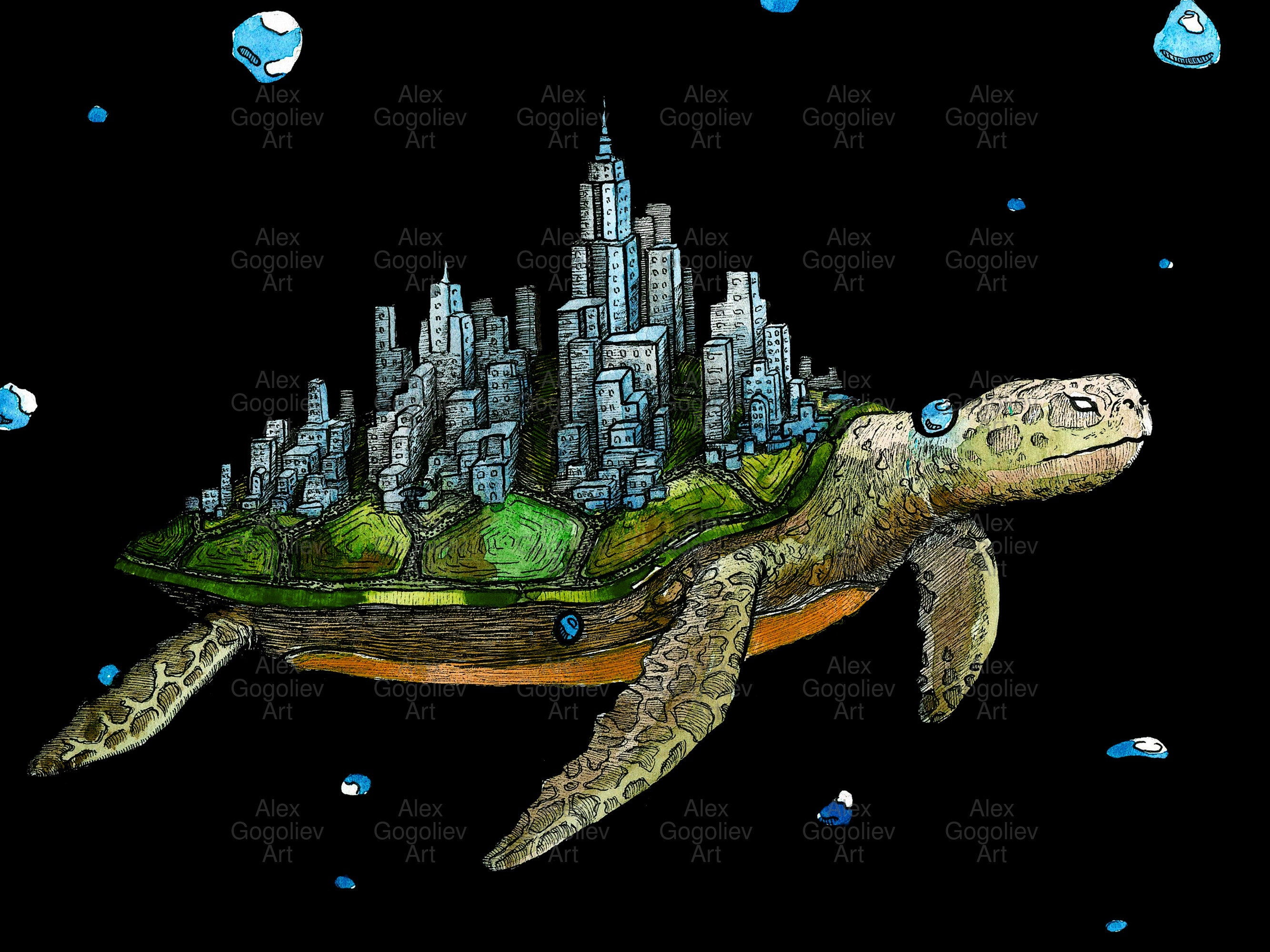 Surreal Sea Turtle Art Wall Art Print - Etsy