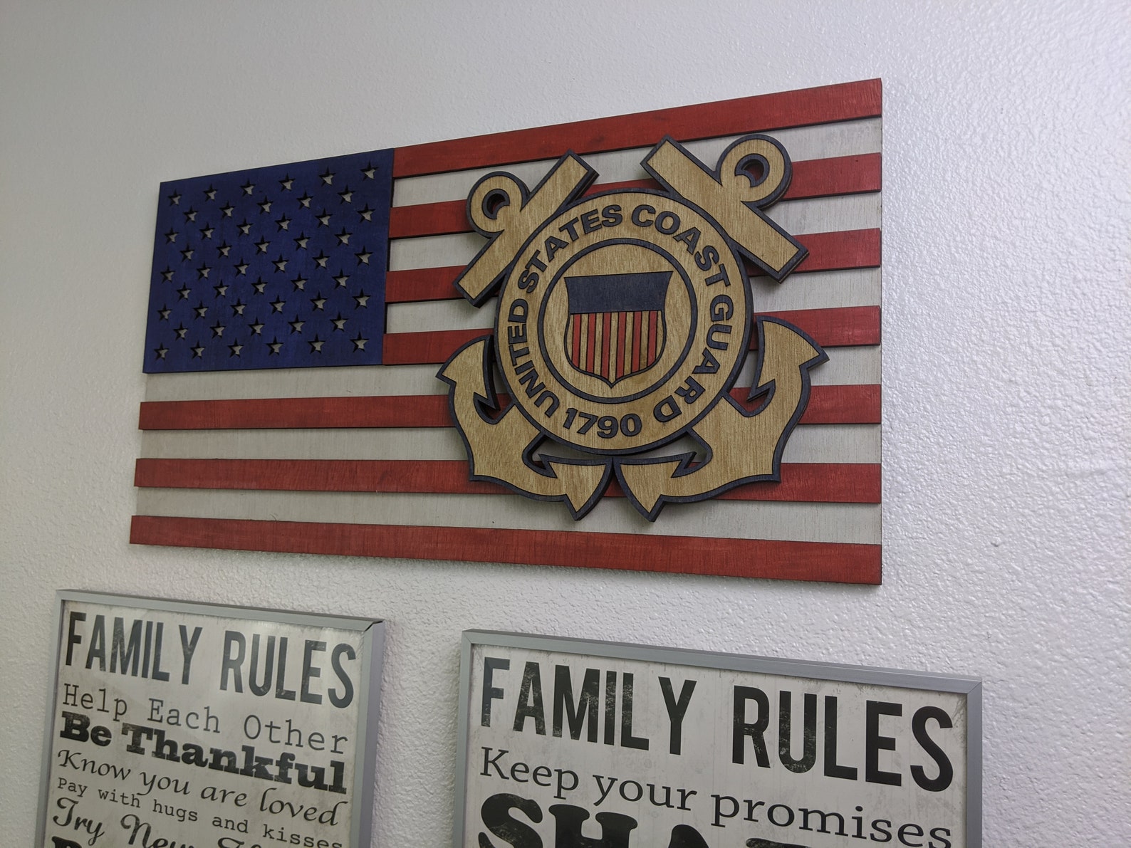 US Coast Guard, USCG Wood Flag, Sign, USCG American Flag, Engraved Wood ...