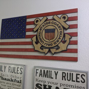 US Coast Guard, USCG Wood Flag, Sign, USCG American Flag, Engraved Wood ...