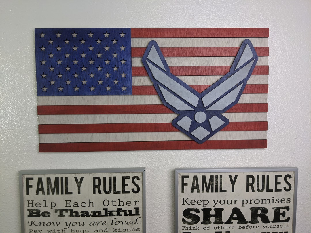 Air Force, USAF Wood Flag, Sign, USAF American Flag, Engraved Wood ...