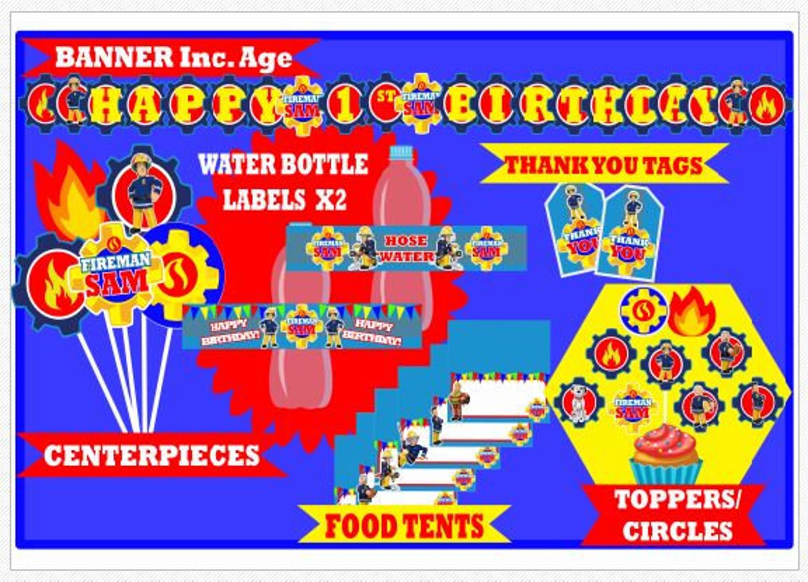 Fireman Sam Inspired Birthday Package, Fireman Sam Banner, Fireman Sam ...