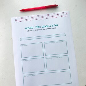 What I Like About You Printable (note to Show Love and Express ...