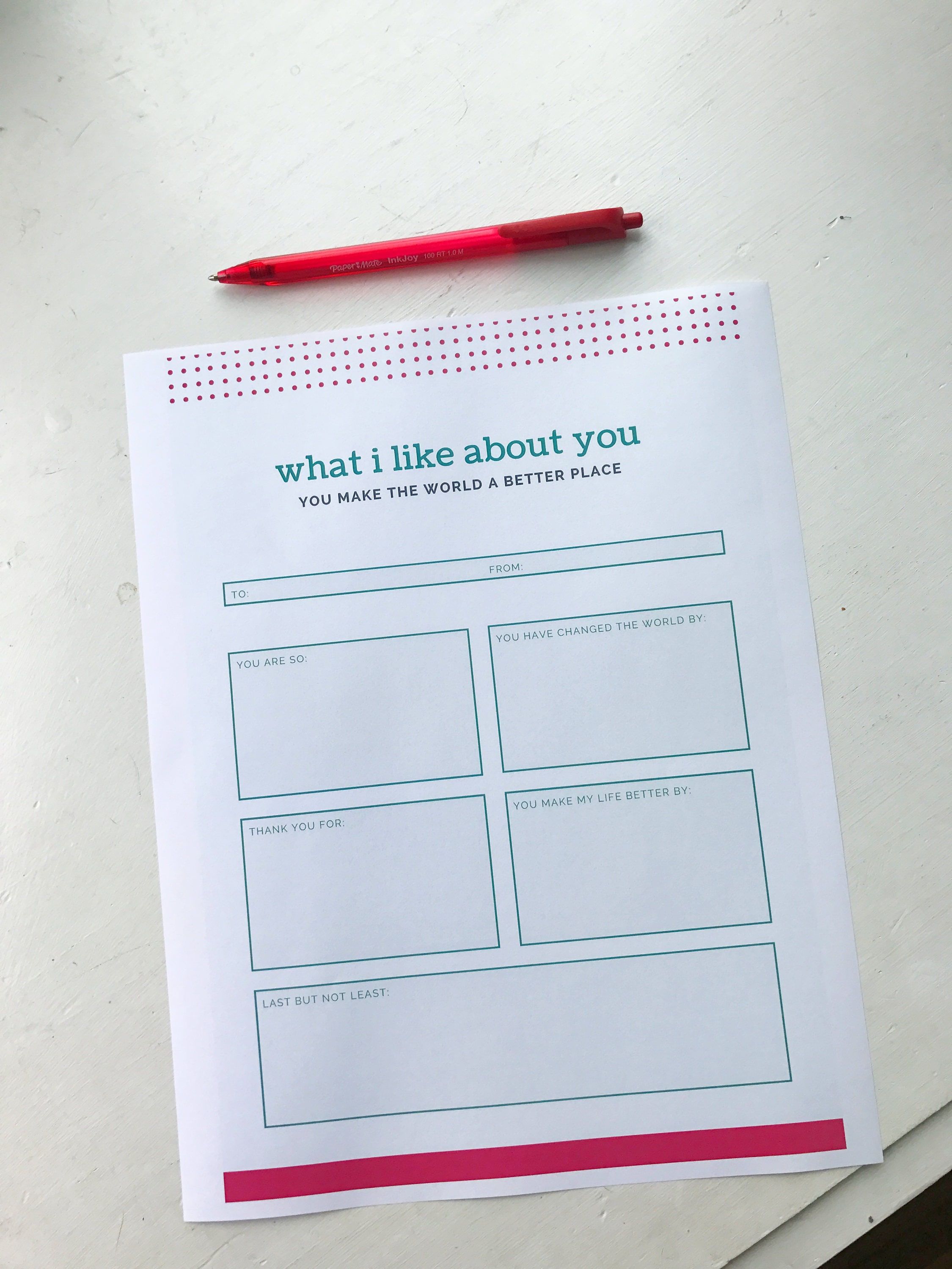 What I Like About You Printable (note to Show Love and Express ...
