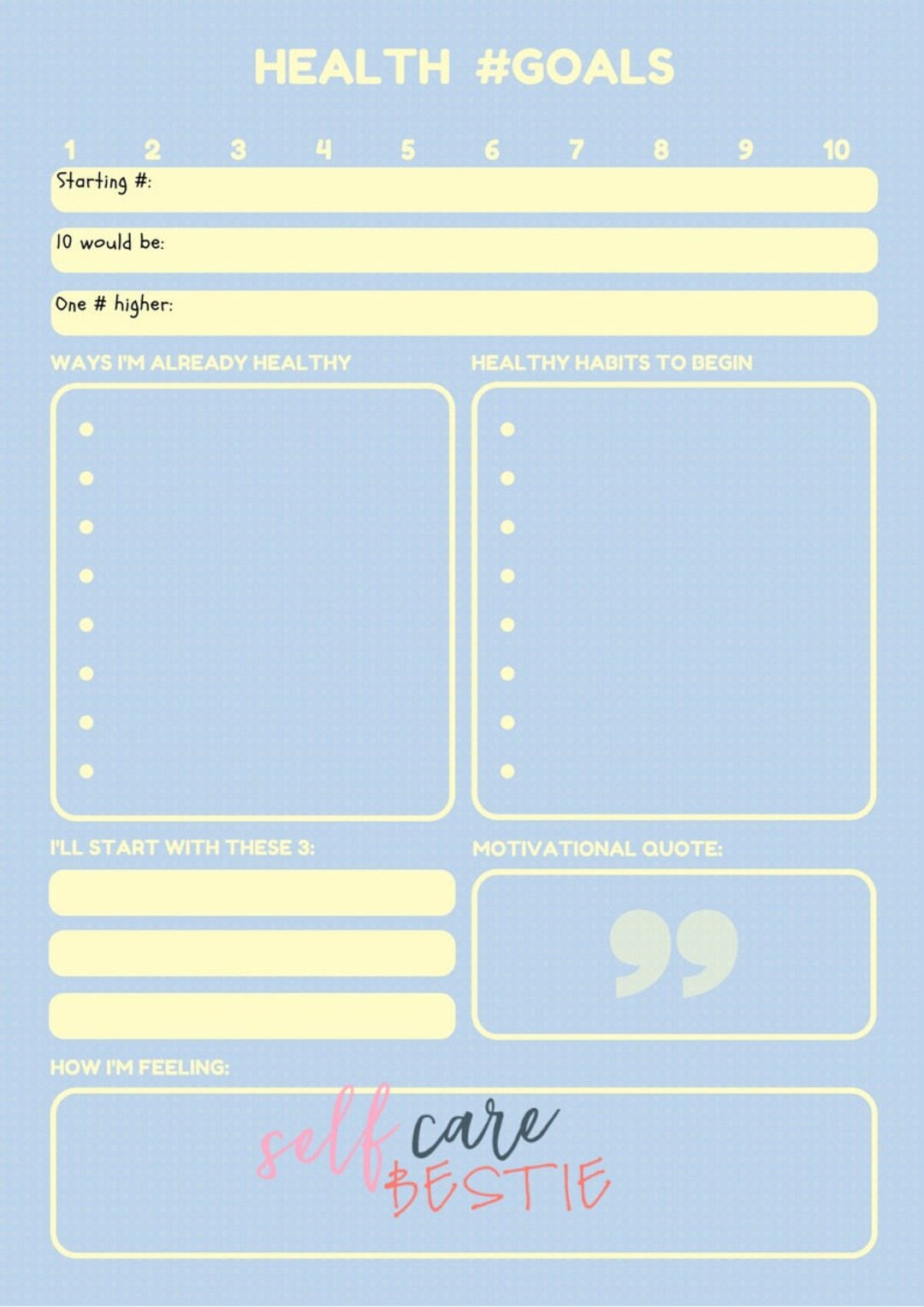 Health Goals Worksheet - Etsy