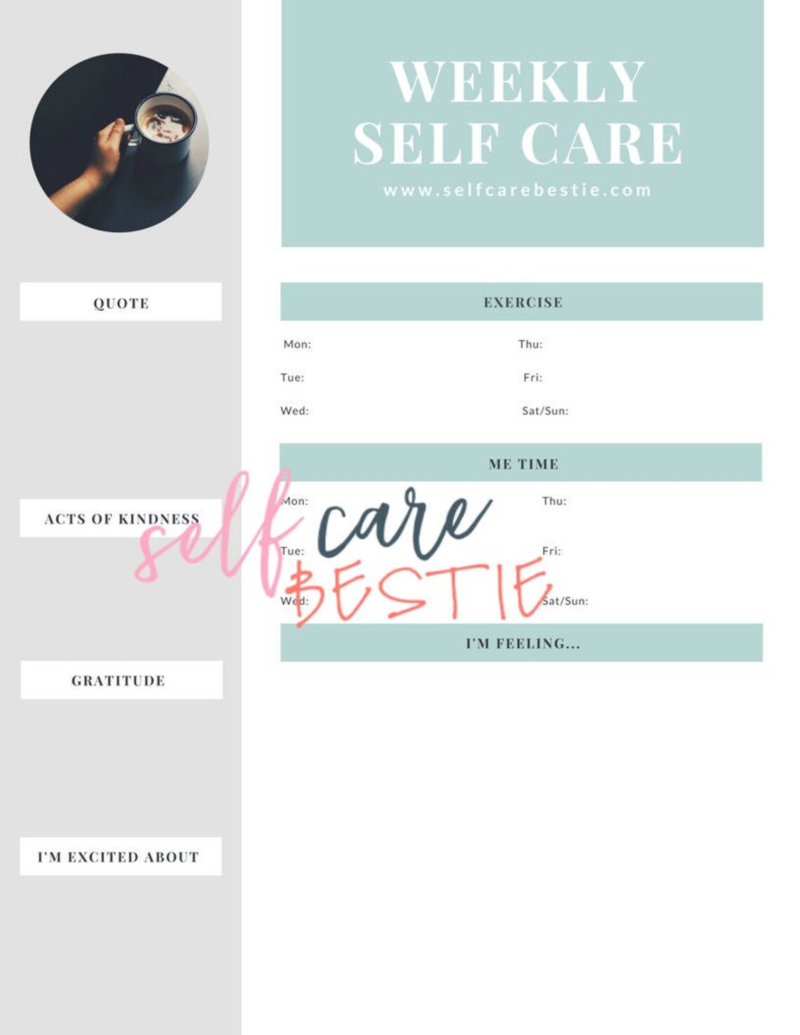 Weekly Self Care Planner - Etsy