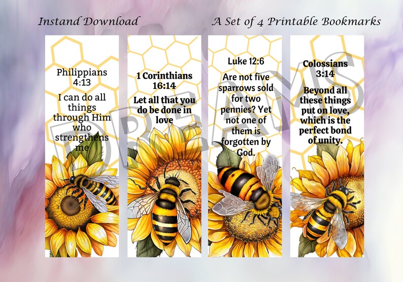 Bible Verse Bookmark Instant Download Bees Sunflower - Etsy