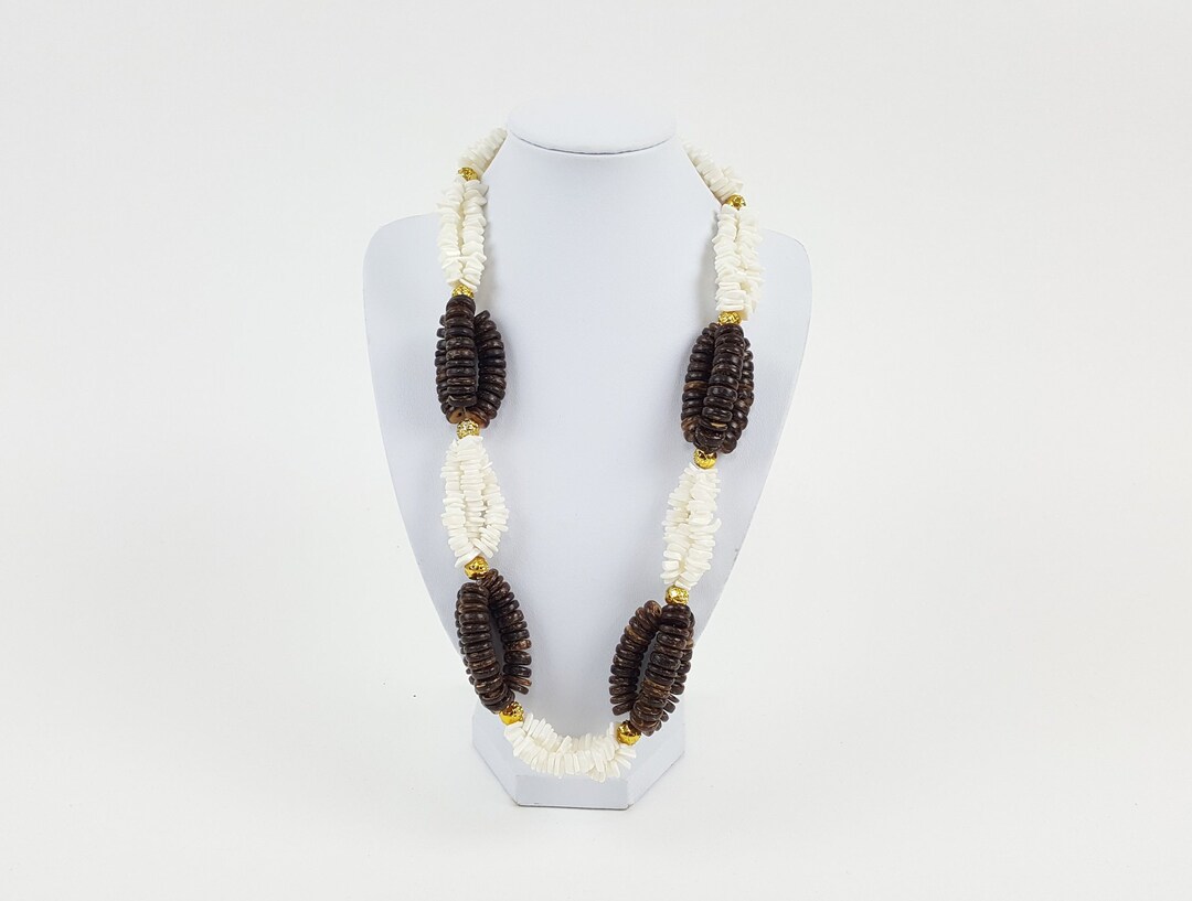 Puka and Wood Coco Shell Triple Braid Necklace - Etsy
