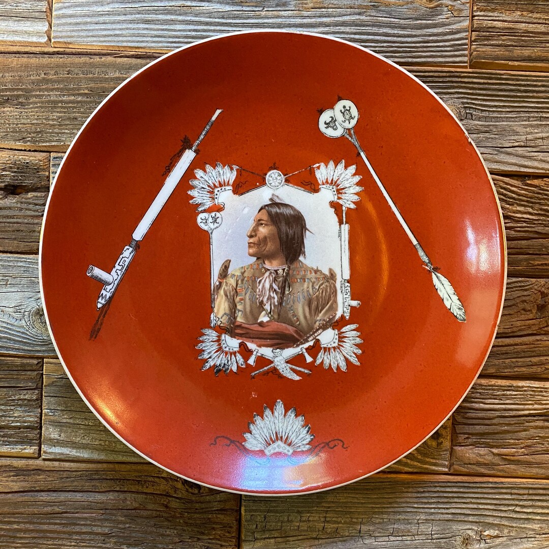 Antique Royal Saxe Germany Porcelain Chief Wolf Robe Plate I Native ...