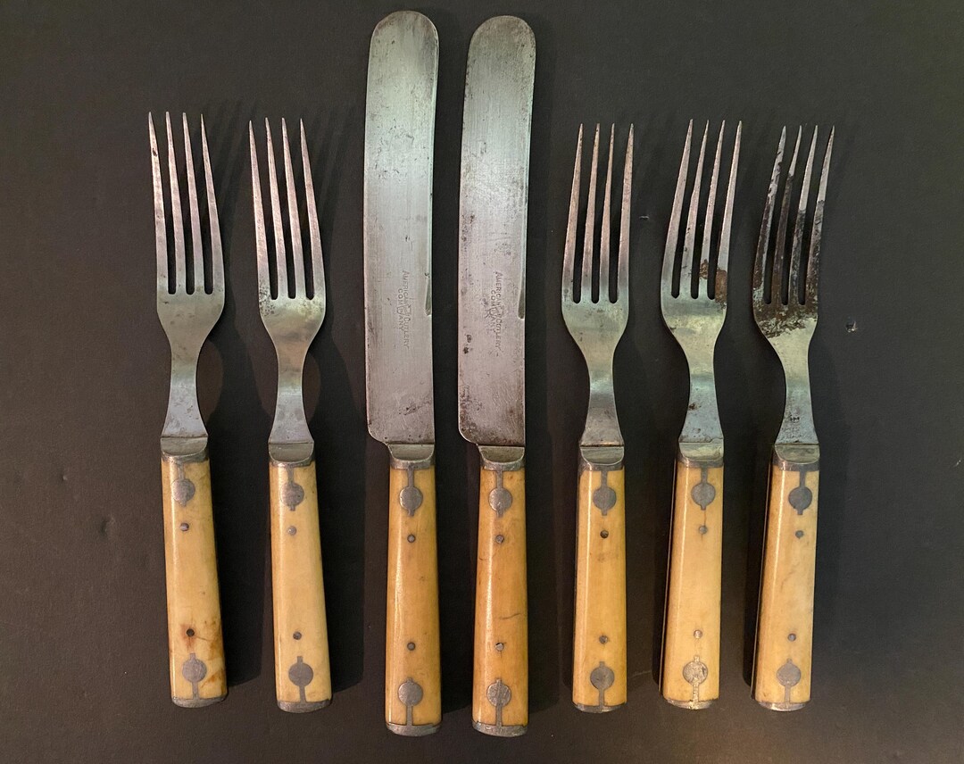 Antique American Cutlery Co Bone & Pewter Handle Flatware I Rare Art ...