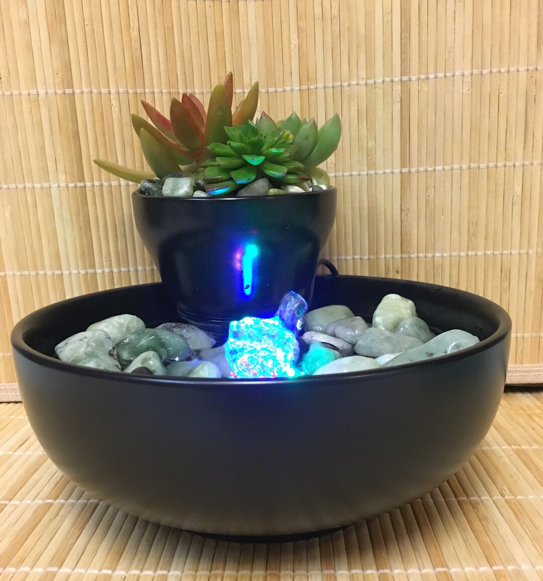 Tranquility Tabletop Water Fountain Garden in Black, Colored Lights ...
