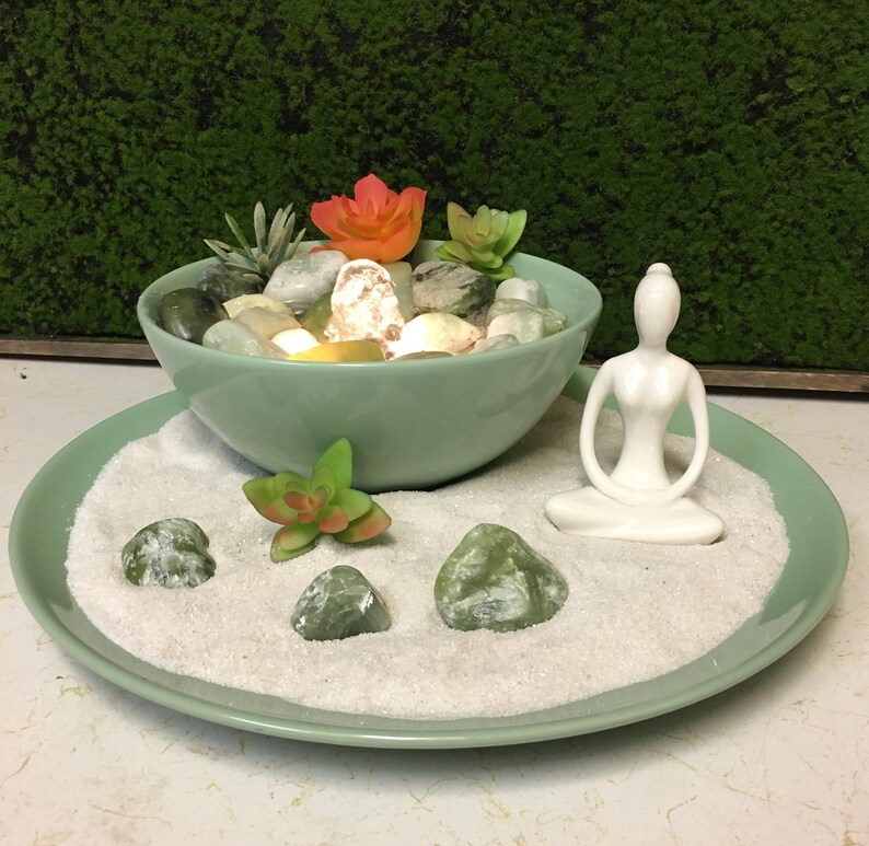 Tranquility Fountain With Lady Mediating in Zen Sand Garden - Etsy