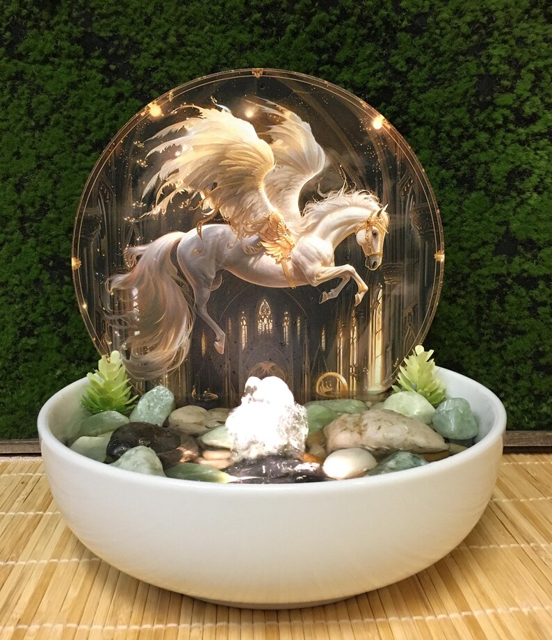 Tranquility Tabletop Water Fountain, Pegasus Horse LIVE Succulent, Gift ...