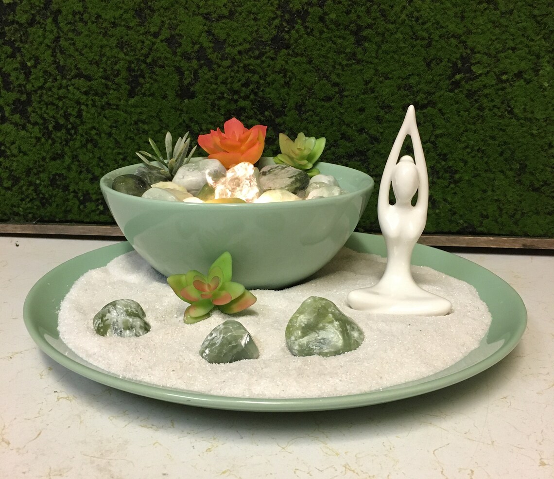 Tranquility Fountain With Lady Mediating in Zen Sand Garden - Etsy