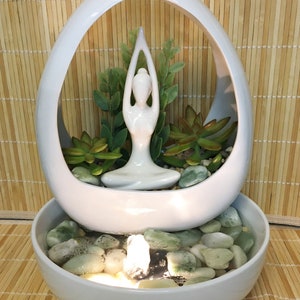 Tranquility Tabletop Fountain Zen Lady Meditating Arch Garden LIVE ...
