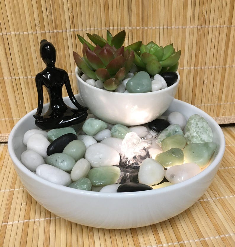 Tranquility Tabletop Water Fountain White & Jade Pebbles LIVE ...