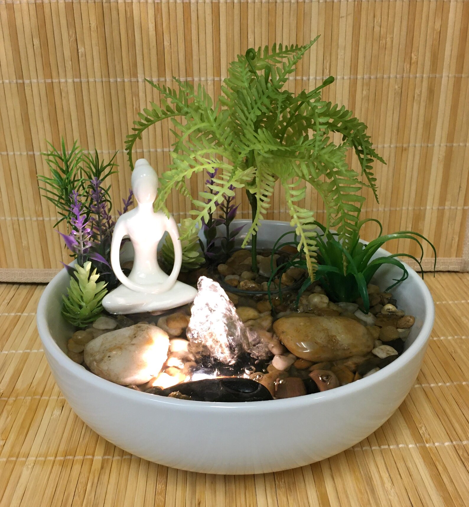 Tranquility Natural Water Garden Fountain Lady Meditating and Fern Tree ...