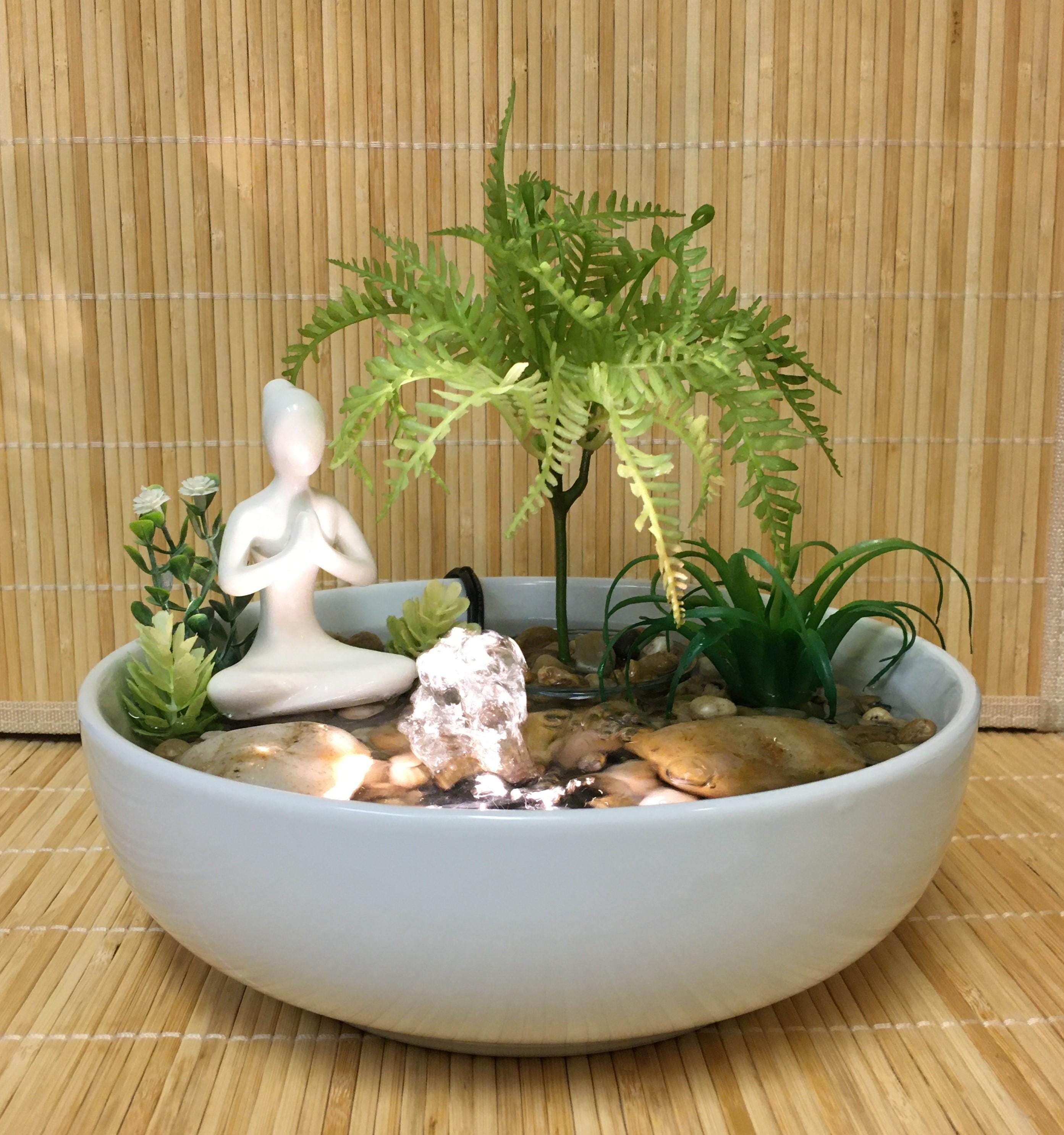 Tranquility Natural Water Garden Fountain Lady Meditating and Fern Tree ...