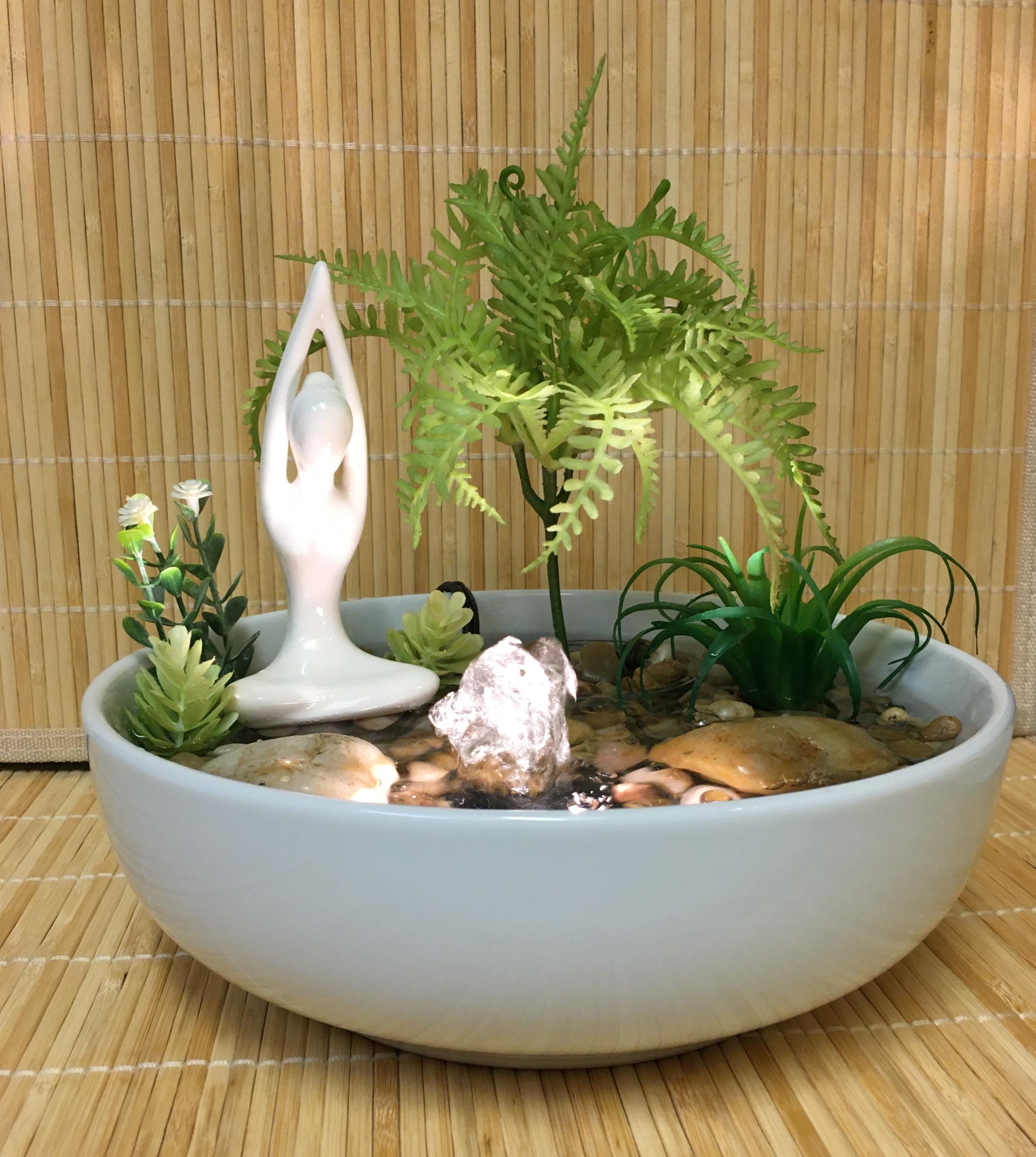 Tranquility Natural Water Garden Fountain Lady Meditating and Fern Tree ...
