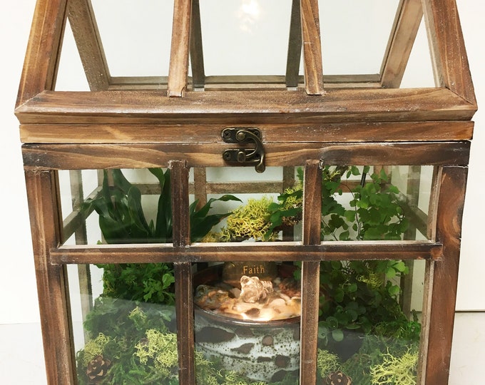 Wooden Terrarium With Tranquility Fountain & Plants - Farm Style - Etsy