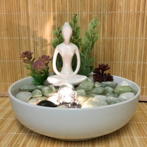 Tranquility Tabletop Jade Water Garden Fountain With Lady Meditating ...