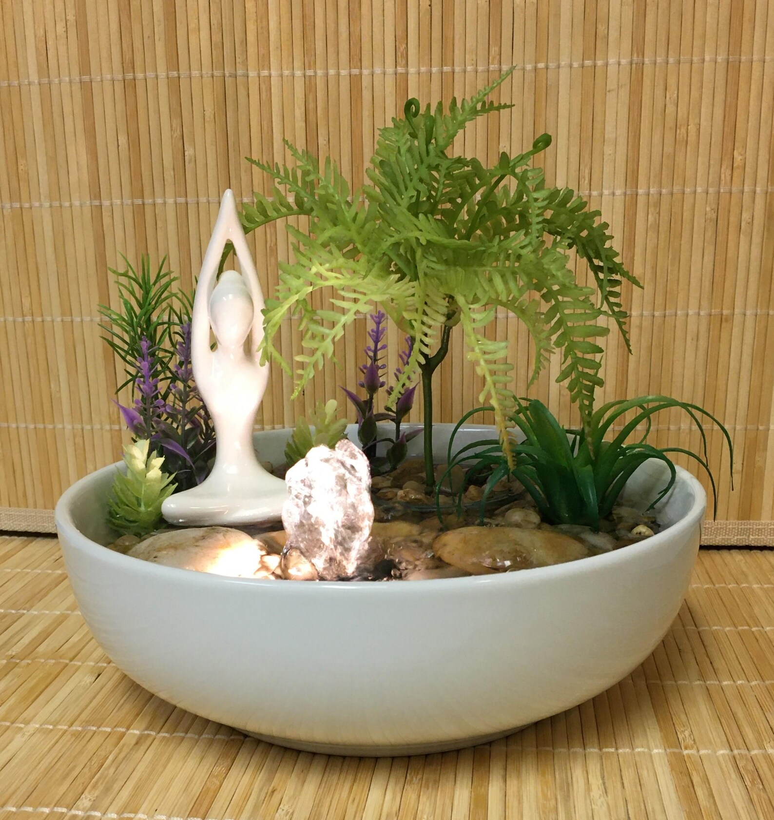 Tranquility Natural Water Garden Fountain Lady Meditating and Fern Tree ...