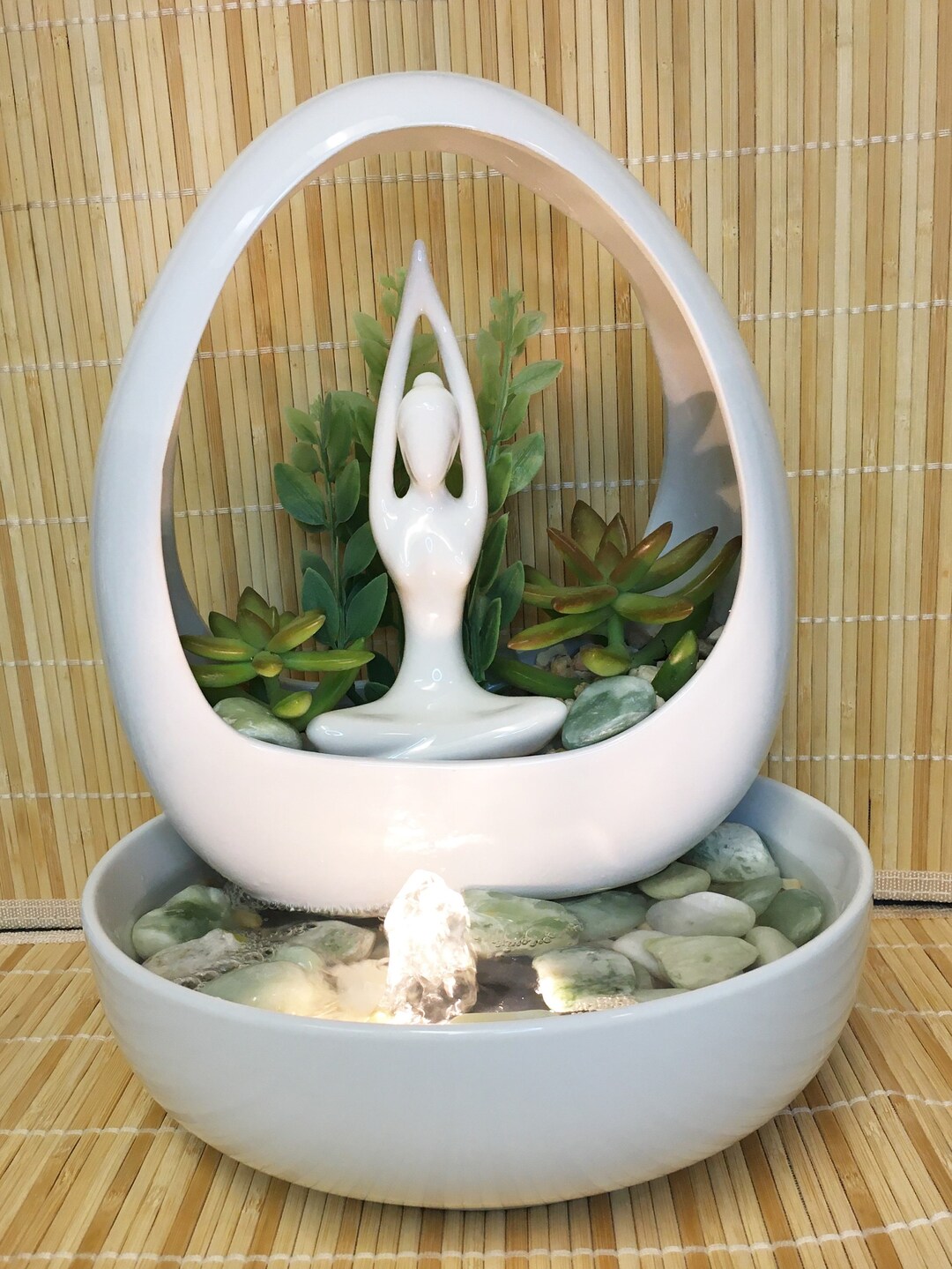 Tranquility Tabletop Fountain Zen Lady Meditating Arch Garden LIVE ...