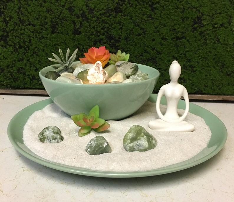 Tranquility Fountain With Lady Mediating in Zen Sand Garden - Etsy