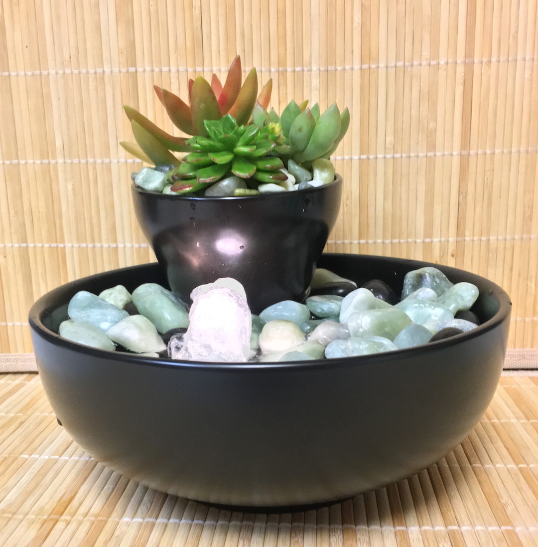 Fountain Tranquility Tabletop Large Water Garden Fountain in Black With ...