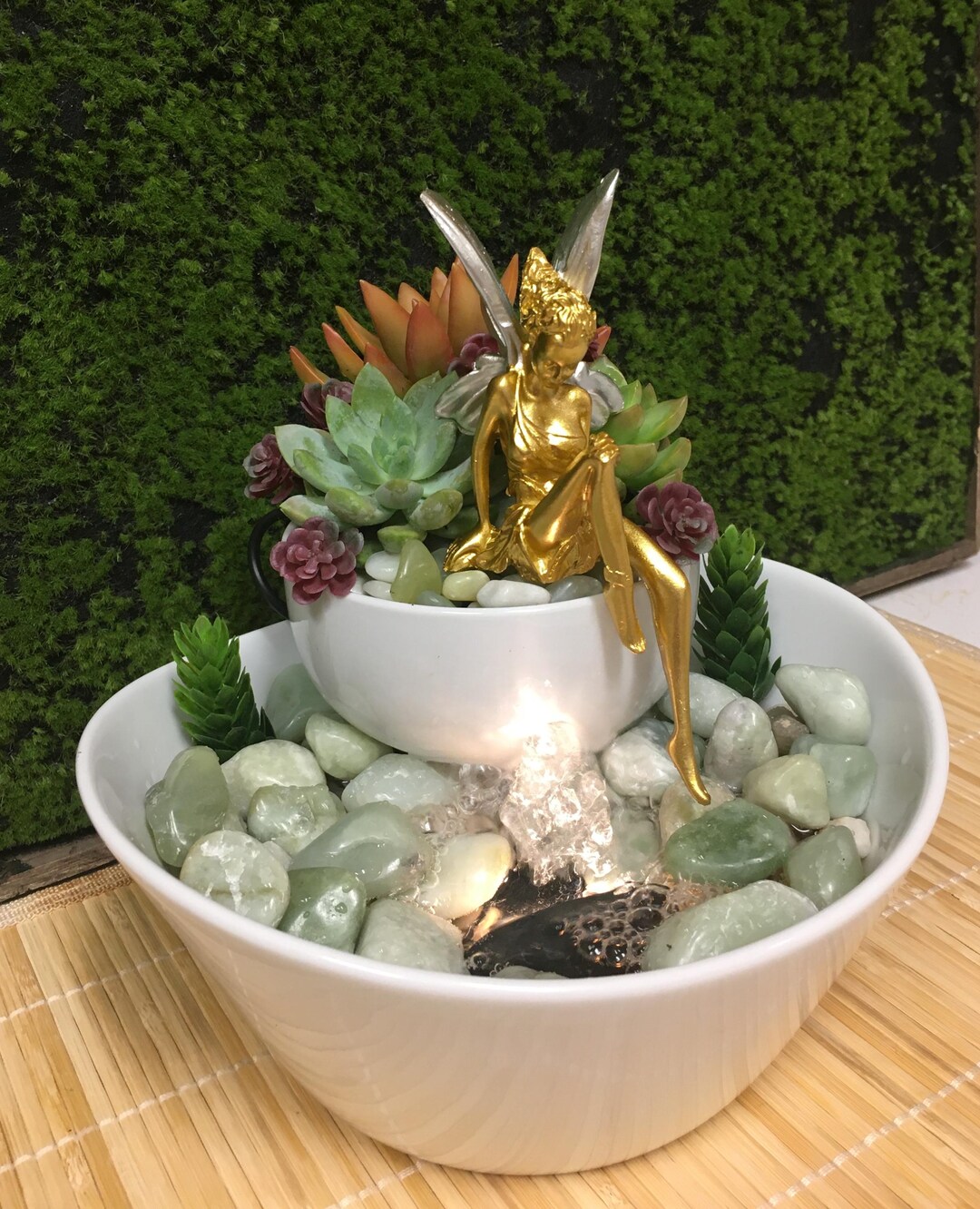 Tranquility Tabletop Water Fountain Garden: LIVE Succulents, Jade and ...