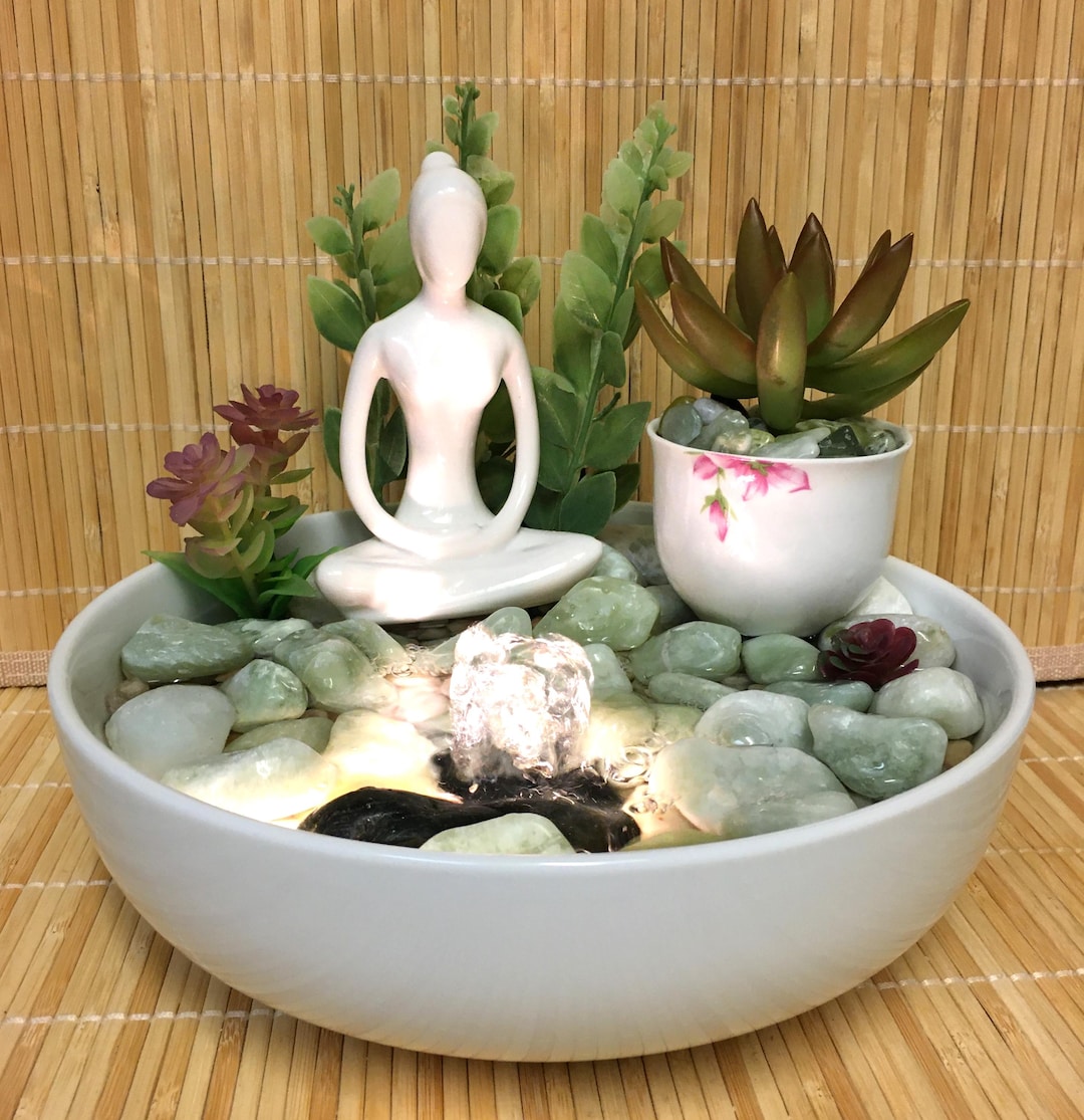 Tranquility Tabletop Water Fountain Garden, Jade, Lady Meditating ...