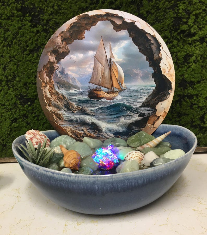 Tranquility Tabletop Geode Ship Water Fountain #1077 - Etsy