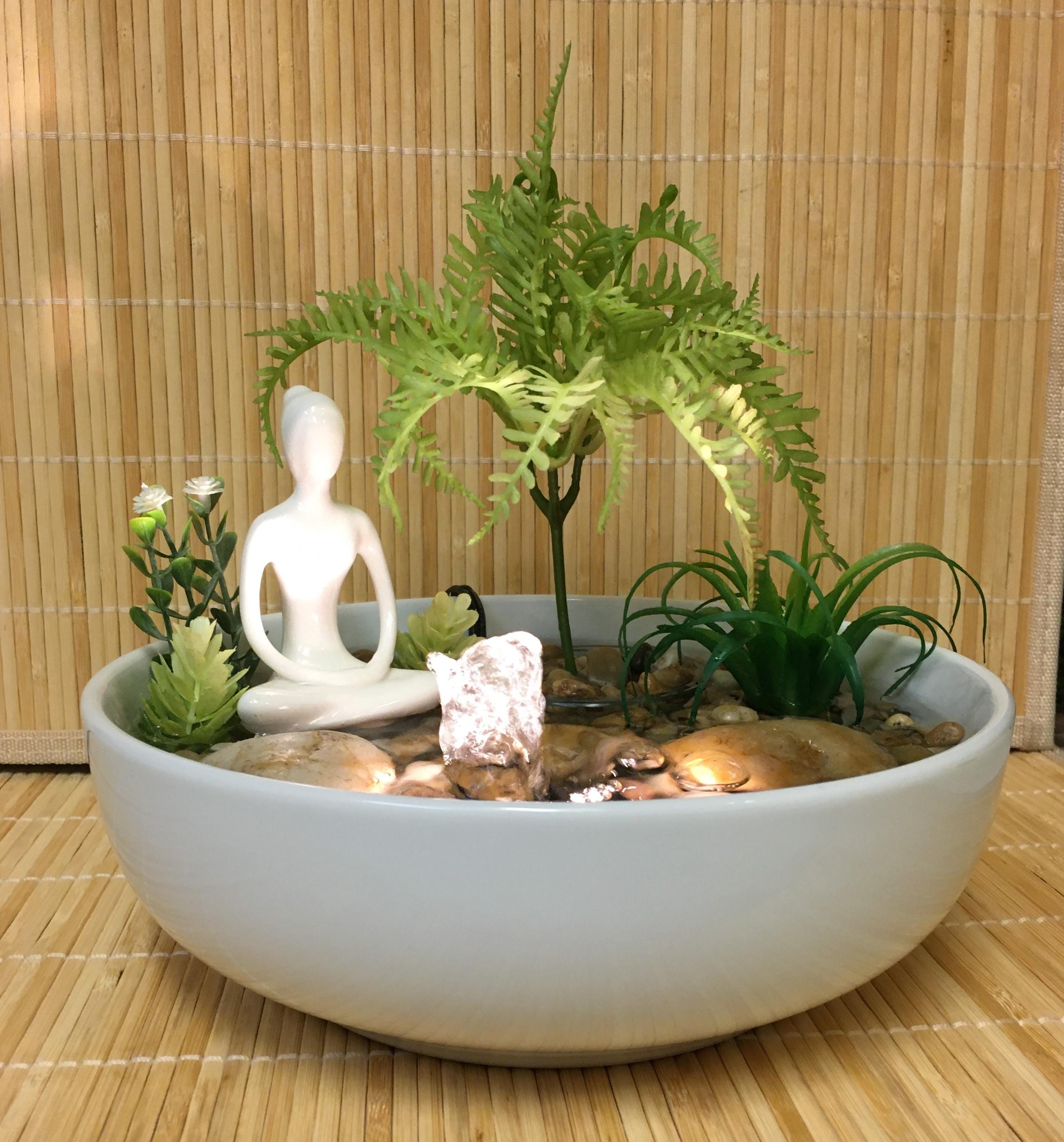 Tranquility Natural Water Garden Fountain Lady Meditating and Fern Tree ...