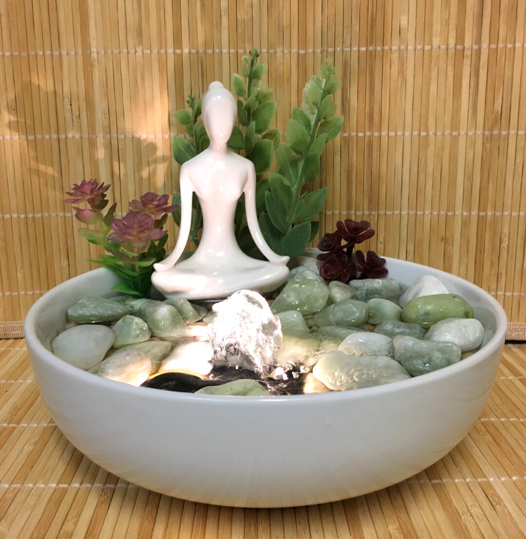 Tranquility Tabletop Jade Water Garden Fountain With Lady Meditating ...