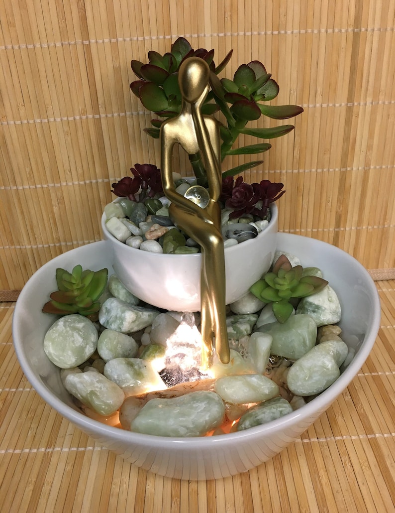 Tranquility Tabletop Water Garden Fountain Jade, LIVE Plant & Zen Lady ...