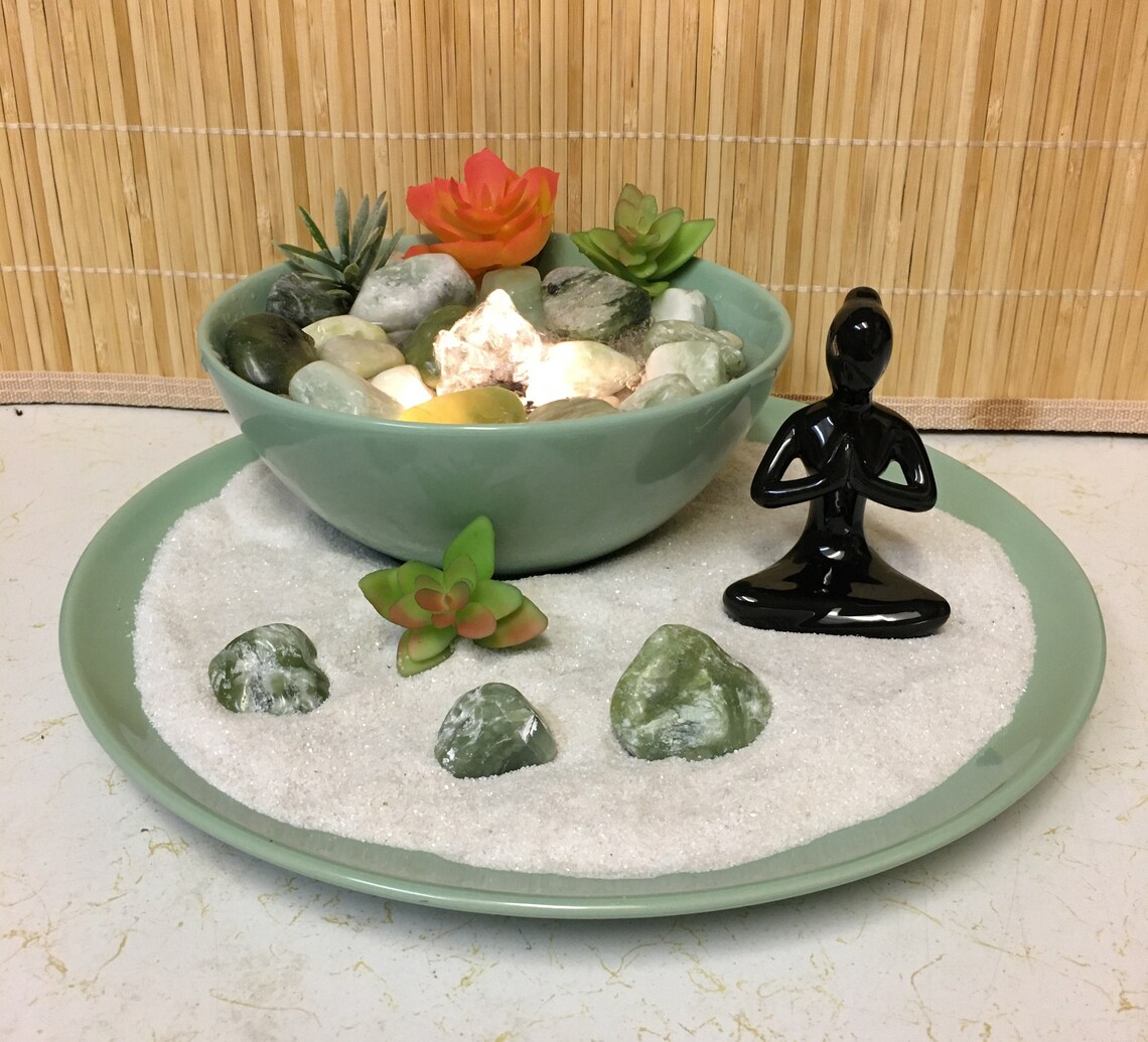 Tranquility Fountain With Lady Mediating in Zen Sand Garden - Etsy